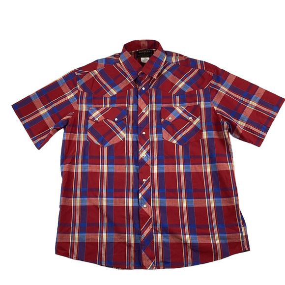 Rustler | Shirts | Rustler By Wrangler Shirt Mens L Red Blue Plaid ...
